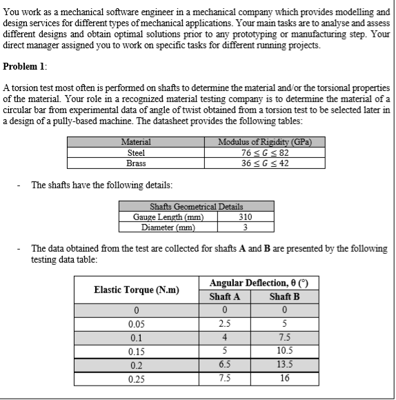 Solved You work as a mechanical software engineer in a | Chegg.com