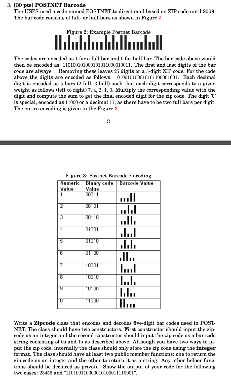 Solved 3. [30 pts] POSTNET Barcode The USPS used a code | Chegg.com
