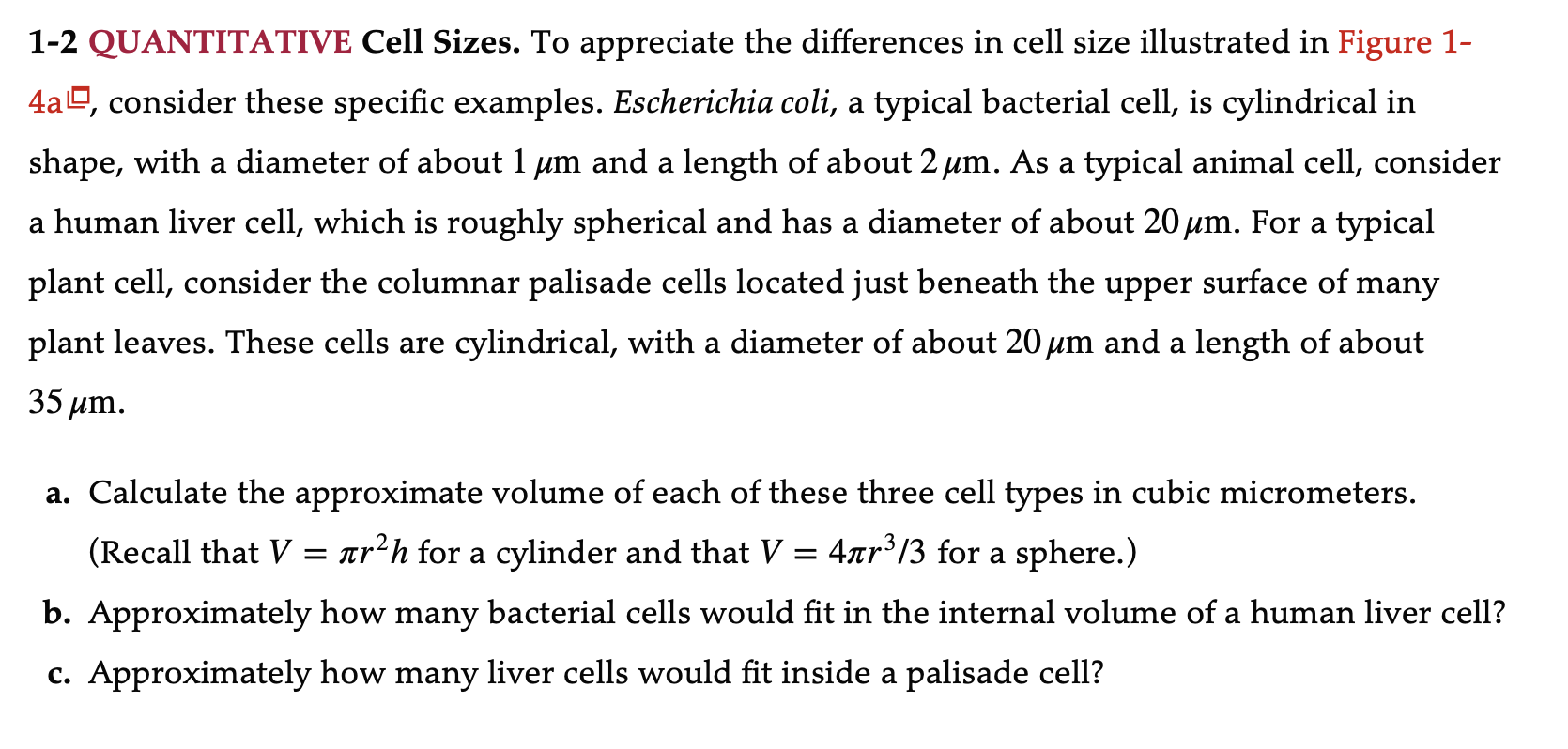 Solved 1-2 QUANTITATIVE Cell Sizes. To appreciate the | Chegg.com
