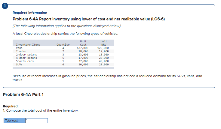 Solved Requlred Information Problem 6.4A Report inventory | Chegg.com