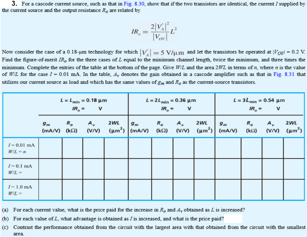 Solved 3. For a cascode current source, such as that in Fig. | Chegg.com