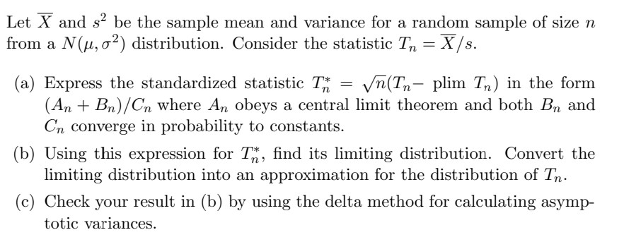Solved (a) Express the standardized statistic T* in the form | Chegg.com