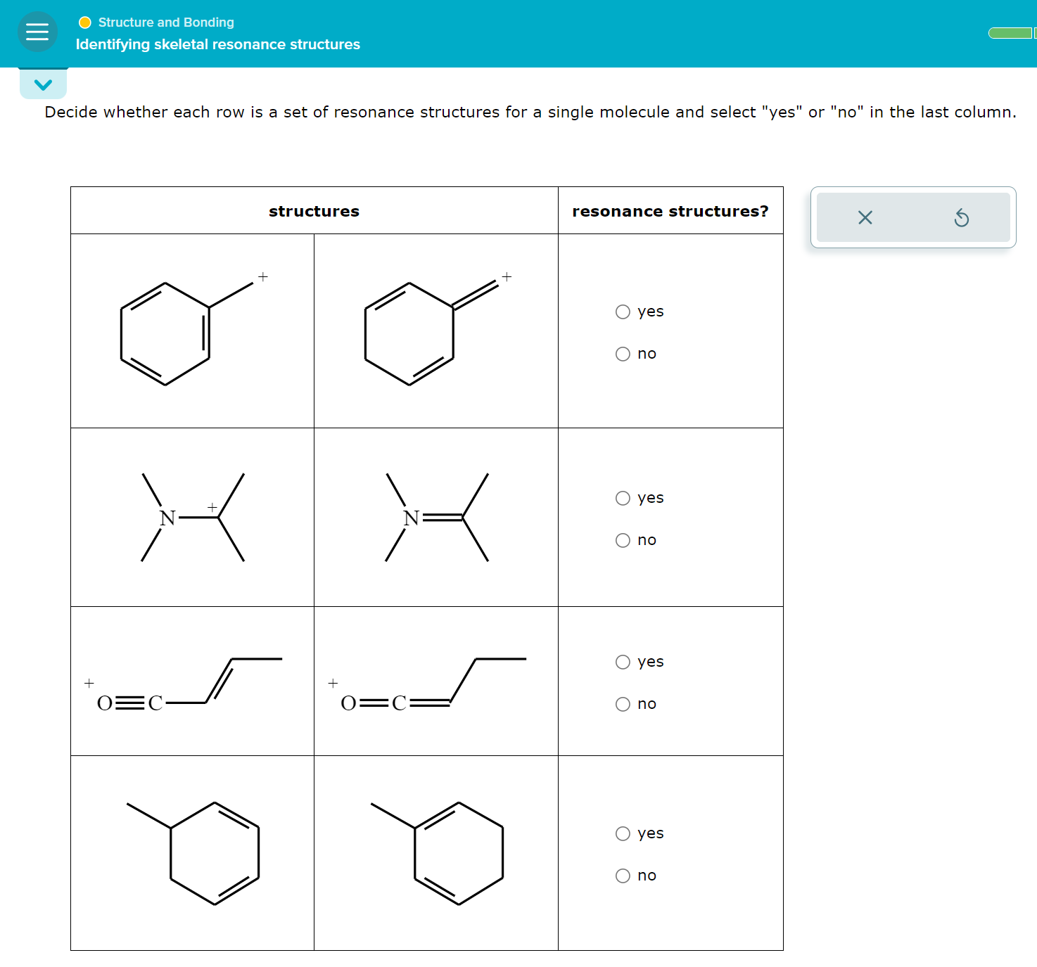 Solved Decide whether each row is a set of resonance | Chegg.com