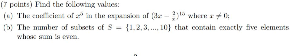 Solved (7 points) Find the following values: (a) The | Chegg.com