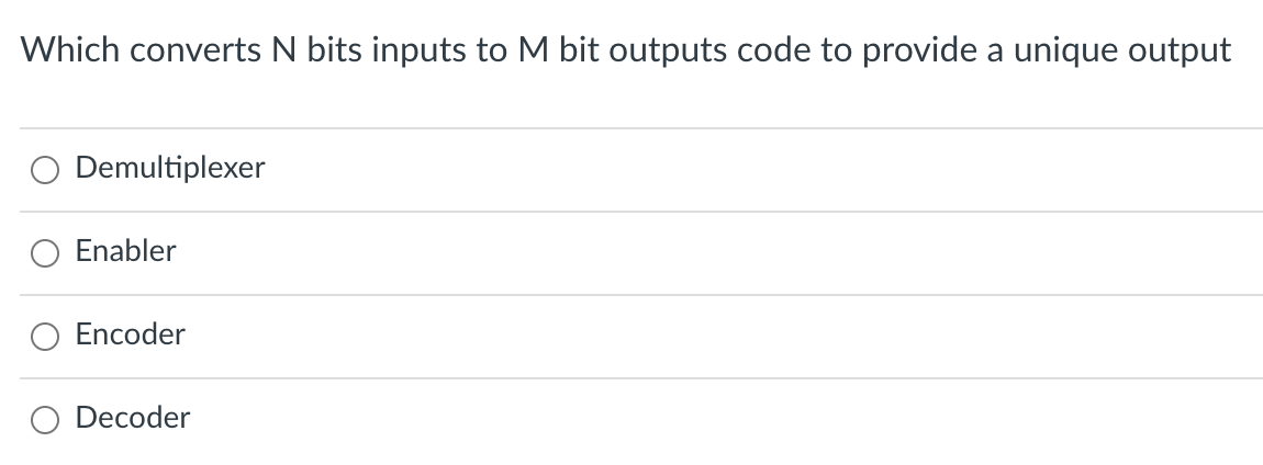 Solved Which converts N bits inputs to M bit outputs code to | Chegg.com