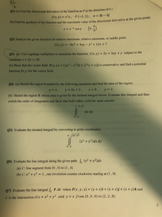 Solved 2 E A Find The Directional Derivative Of The
