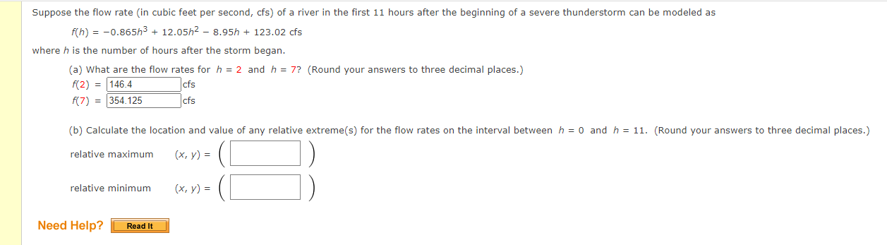 Solved Suppose the flow rate (in cubic feet per second, cfs) | Chegg.com