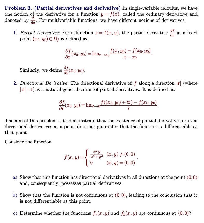 Solved Problem 3. (Partial derivatives and derivative) ﻿In | Chegg.com