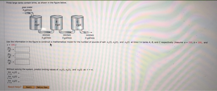 Solved Three large tanks contain brine, as shown in the | Chegg.com