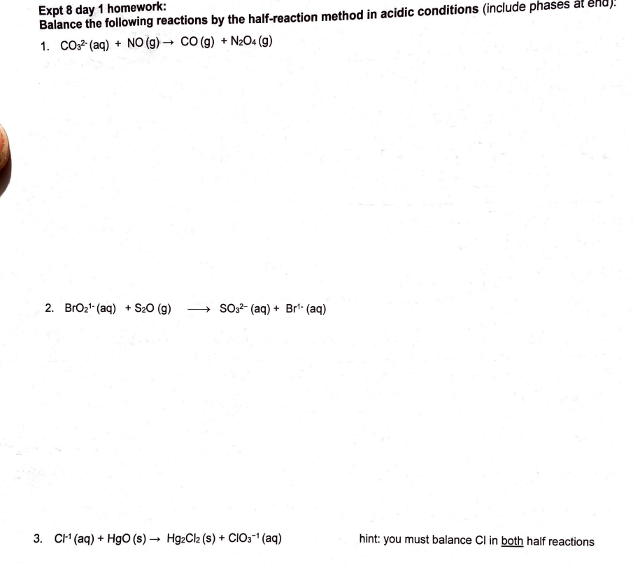 Solved Expt 8 day 1 homework: Balance the following | Chegg.com
