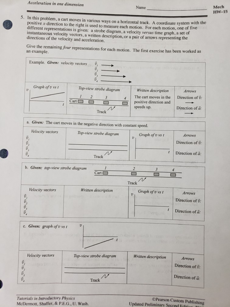 Solved Mech HW-14 Acceleration in one dimension 3. Describe | Chegg.com