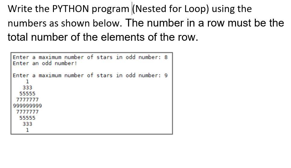Solved Write The Python Program Nested For Loop Using The 0549