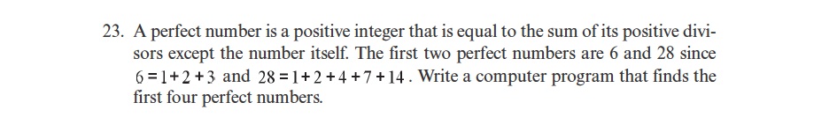 Solved 23. A perfect number is a positive integer that is | Chegg.com