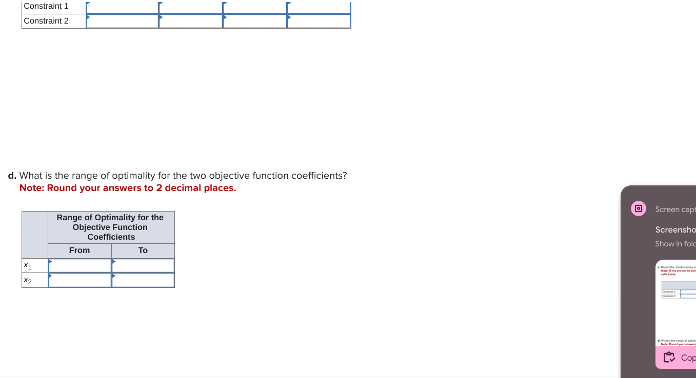 d. What is the range of optimality for the two | Chegg.com