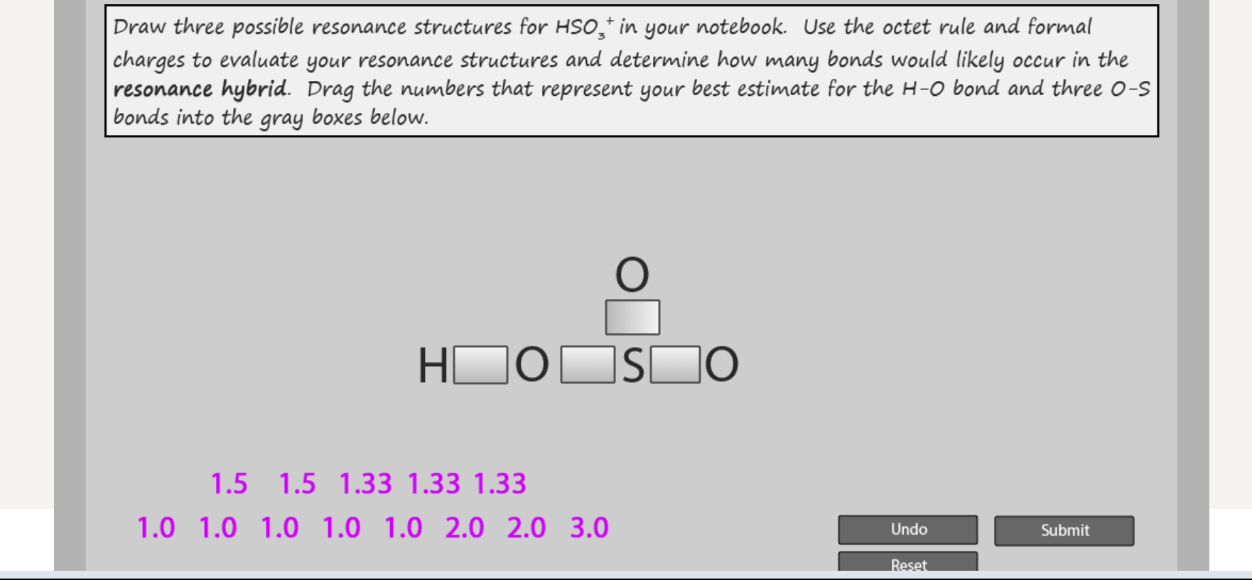 Solved Draw three possible resonance structures for HSO3+in | Chegg.com