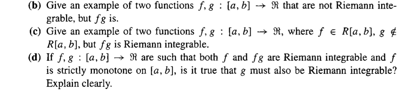 Solved (b) Give an example of two functions f,g:[a,b]->ℜ | Chegg.com