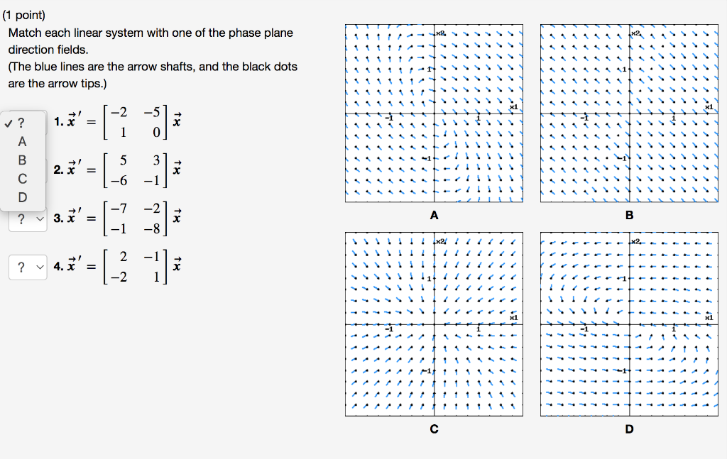 Solved (1 point) Match each linear system with one of the | Chegg.com