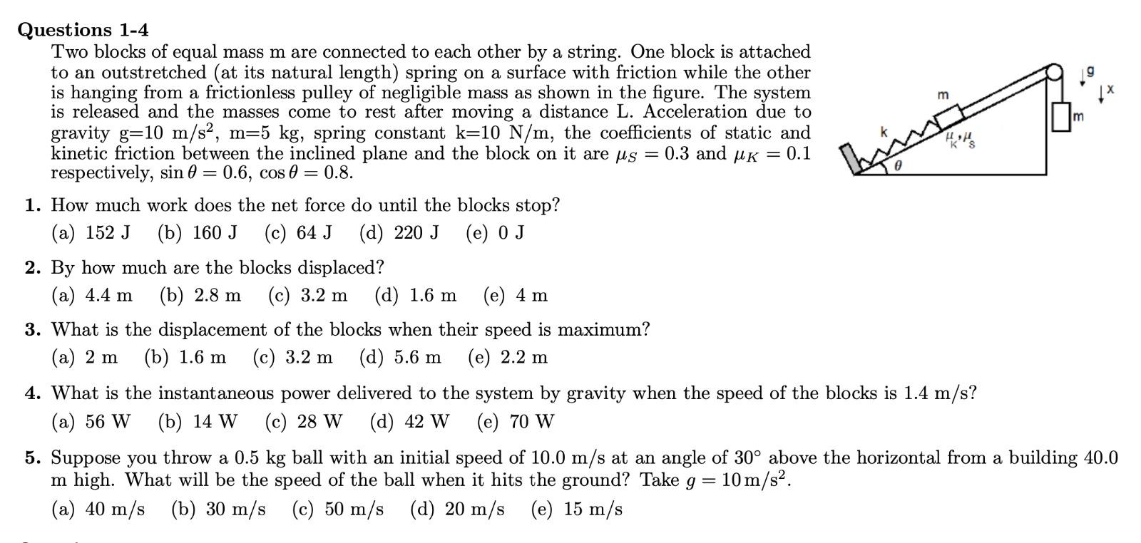 Solved Questions 1-4 Two blocks of equal mass m are | Chegg.com