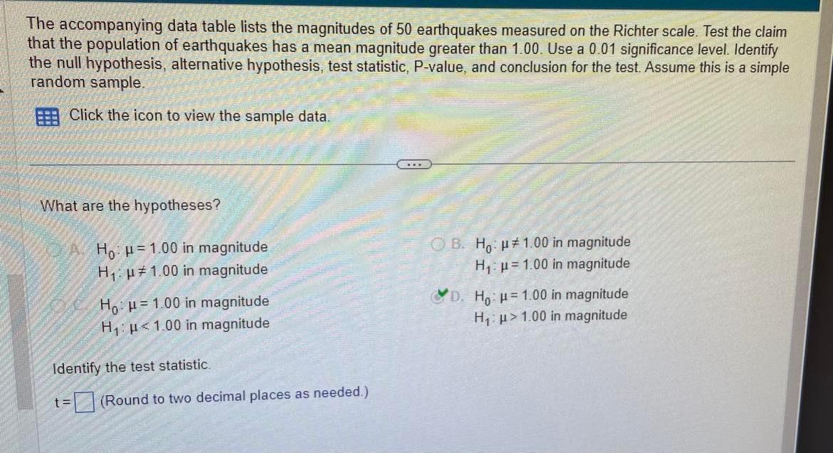 Solved The accompanying data table lists the magnitudes of | Chegg.com