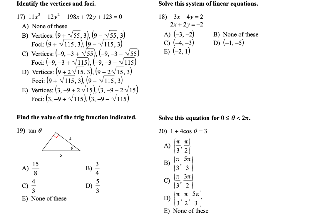 Solved Identify the vertices and foci. 17) | Chegg.com