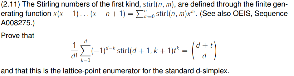 = (2.11) The Stirling numbers of the first kind, | Chegg.com
