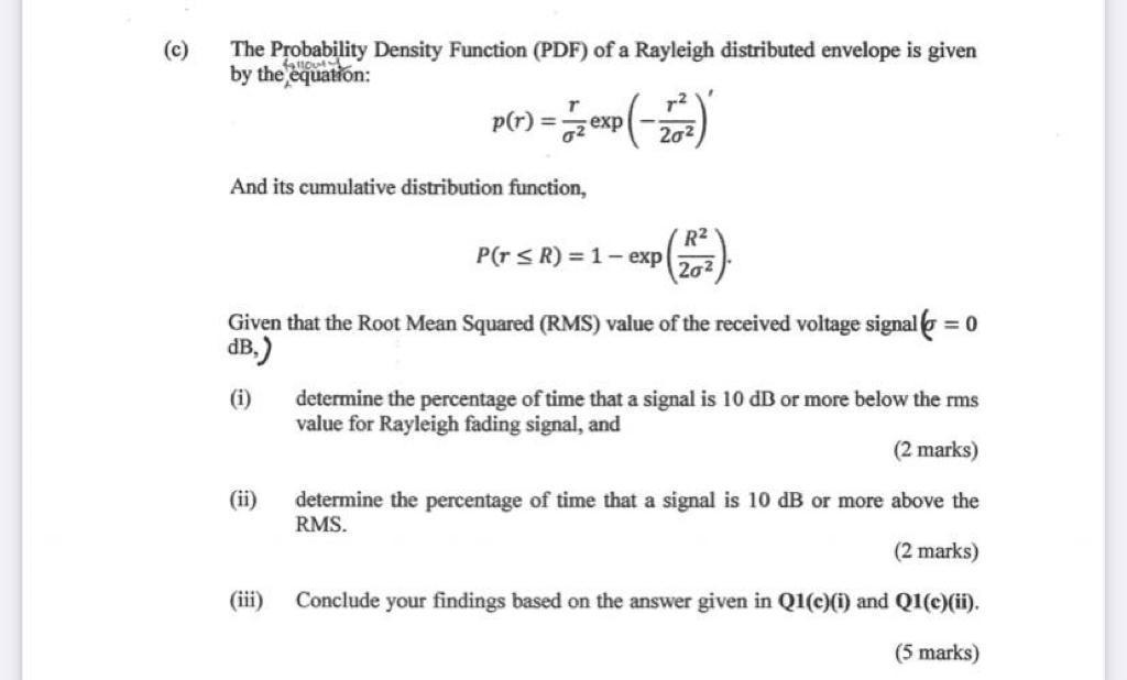Solved The Probability Density Function (PDF) of a Rayleigh | Chegg.com