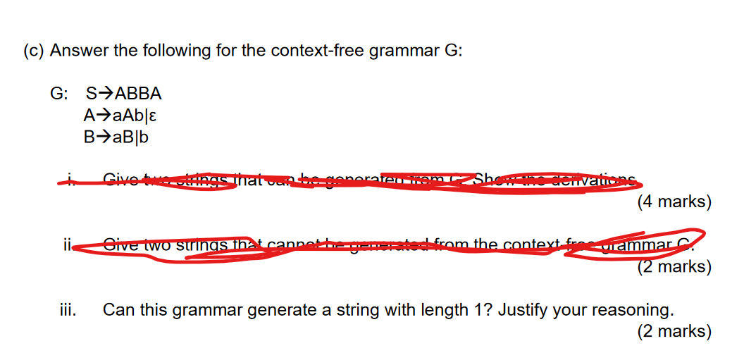 Solved (c) Answer the following for the context-free grammar | Chegg.com