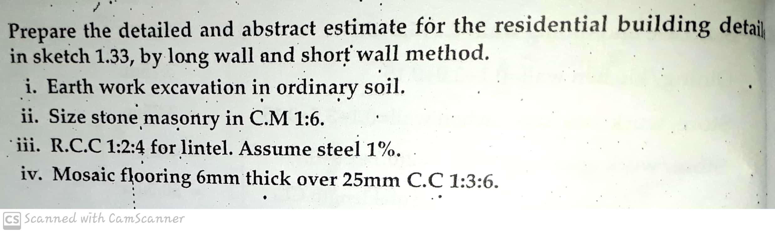 Solved Prepare the detailed and abstract estimate for the | Chegg.com