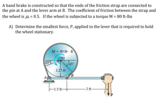Solved A band brake is constructed so that the ends of the | Chegg.com