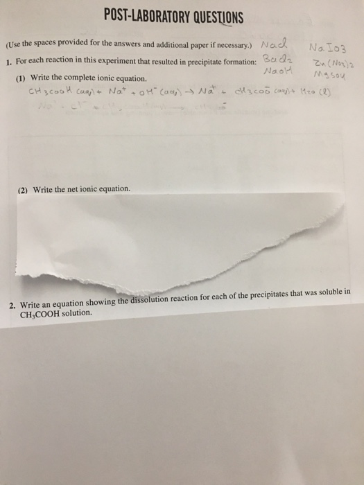 Solved POST-LABORATORY QUESTIONS (Use the spaces provided | Chegg.com