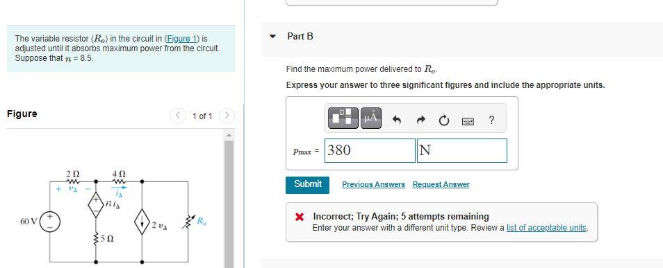Solved The variable resistor (Ro ) in the circuit in (Figure | Chegg.com