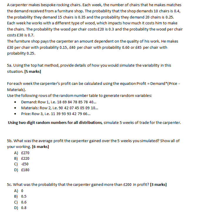 Solved A carpenter makes bespoke rocking chairs. Each week, | Chegg.com