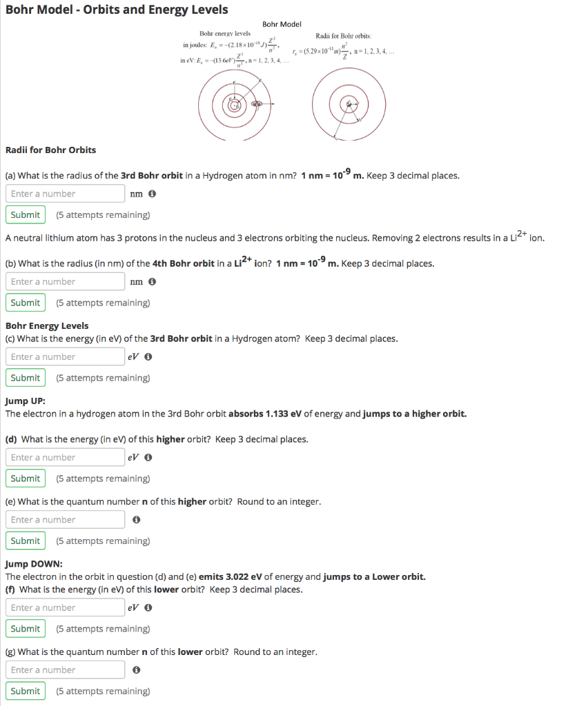 Solved Bohr Model - Orbits and Energy Levels Bohr Model Bohr | Chegg.com