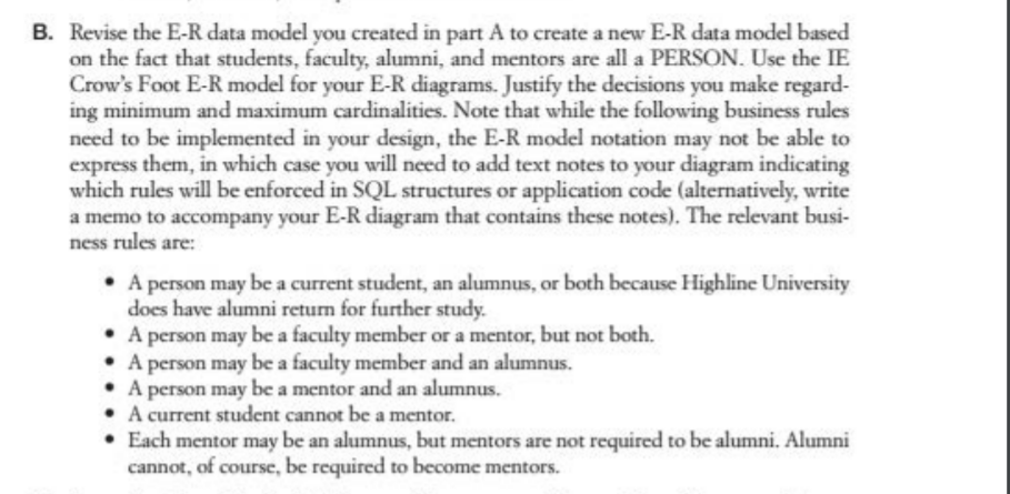 Solved B. Revise the E-R data model you created in part A to | Chegg.com