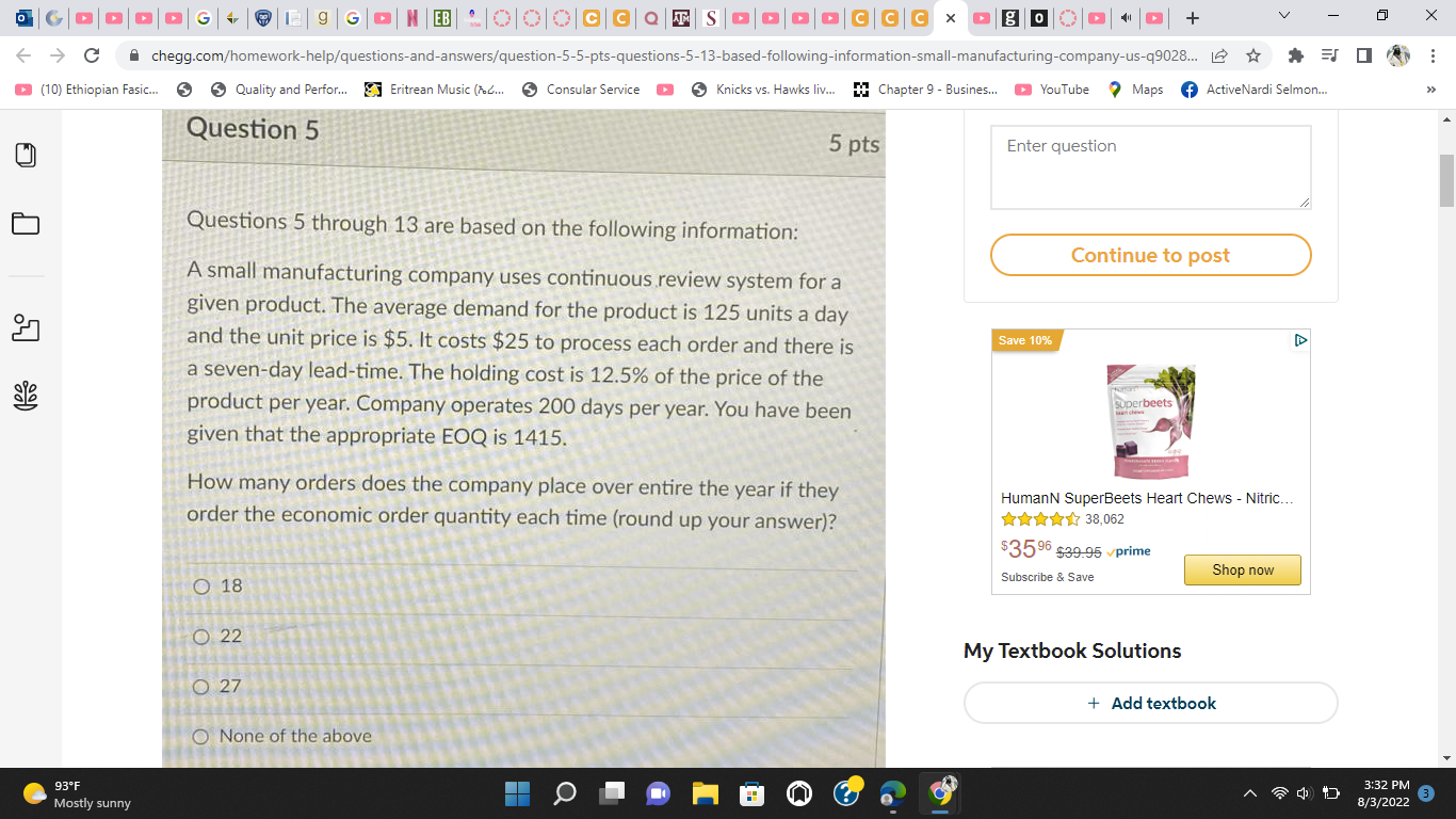 Solved Questions 5 through 13 are based on the following | Chegg.com