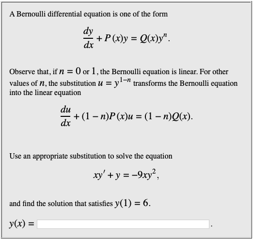 Solved A Bernoulli differential equation is one of the form | Chegg.com