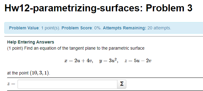 Solved Hw12-parametrizing-surfaces: Problem 3 Problem Value: | Chegg.com