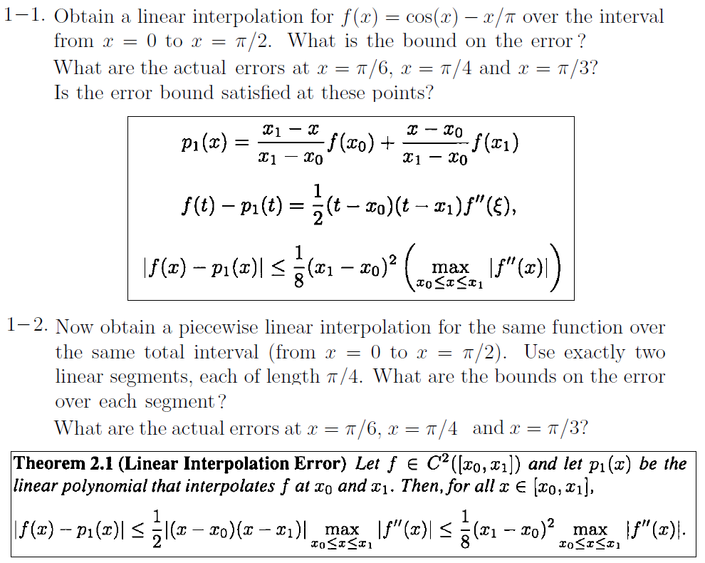 Solved 1-1. Obtain a linear interpolation for | Chegg.com