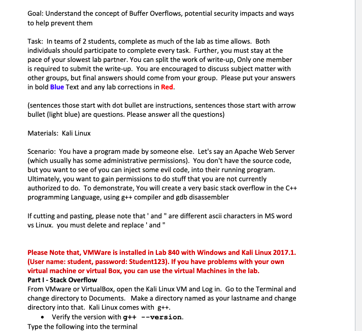 Goal: Understand the concept of Buffer Overflows, | Chegg.com