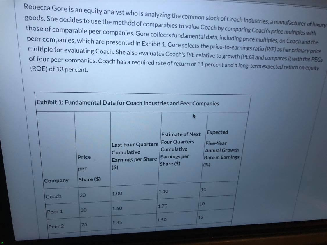 Rebecca Gore is an equity analyst who is analyzing | Chegg.com