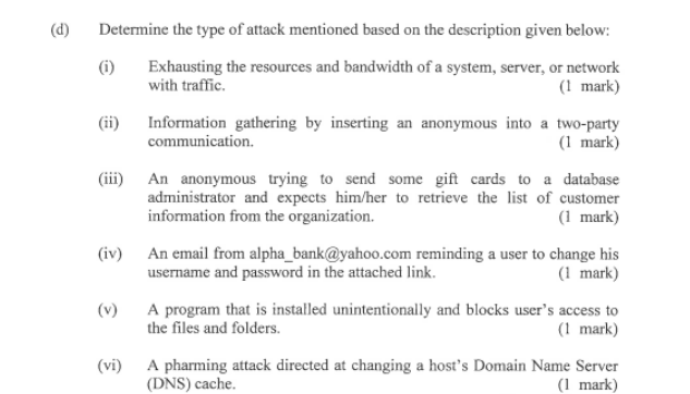 Solved d) Determine the type of attack mentioned based on | Chegg.com
