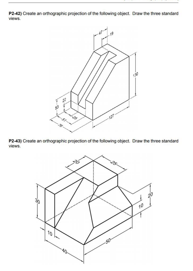 Solved P2-42) Create an orthographic projection of the | Chegg.com