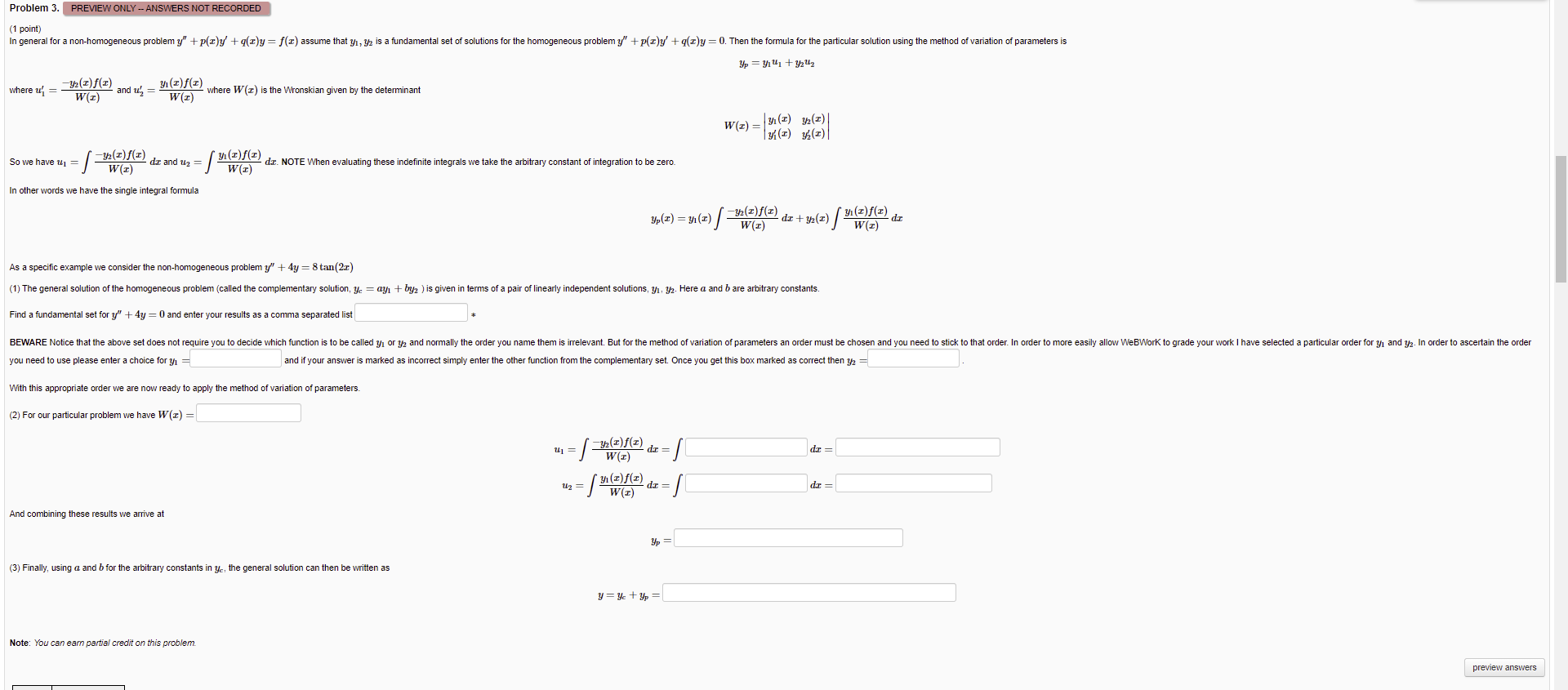 Solved Problem 3. PREVIEW ONLY -- ANSWERS NOT RECORDED (1 | Chegg.com