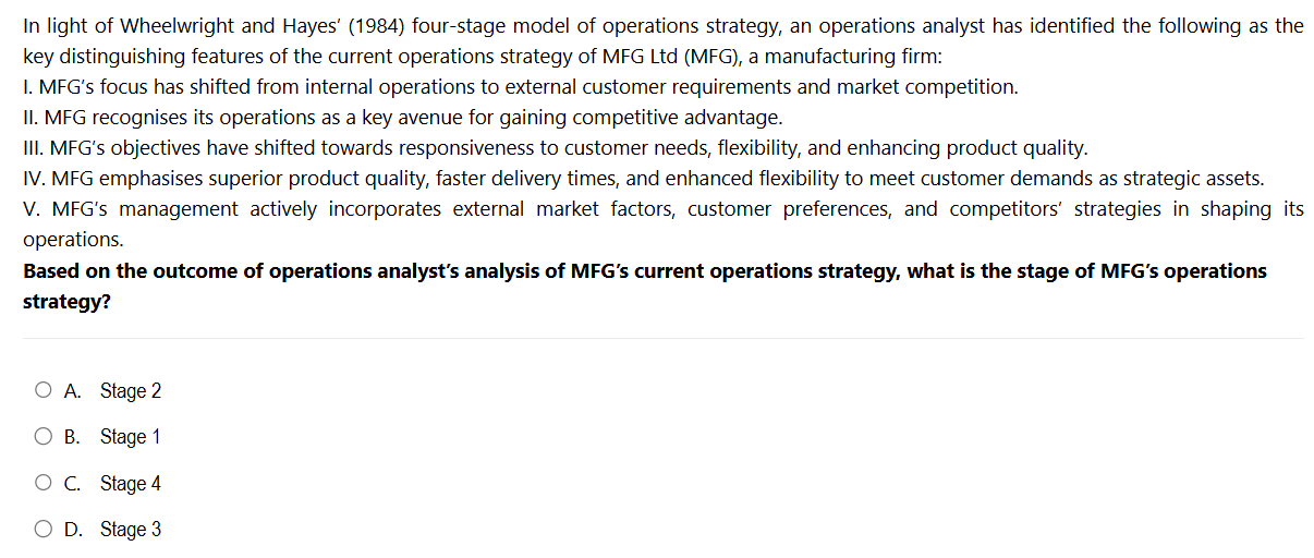 Solved In light of Wheelwright and Hayes' (1984) ﻿four-stage | Chegg.com