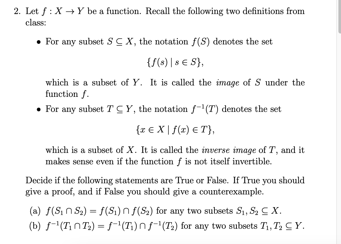 Solved Let f : X -> ﻿Y be a function. Recall the following | Chegg.com