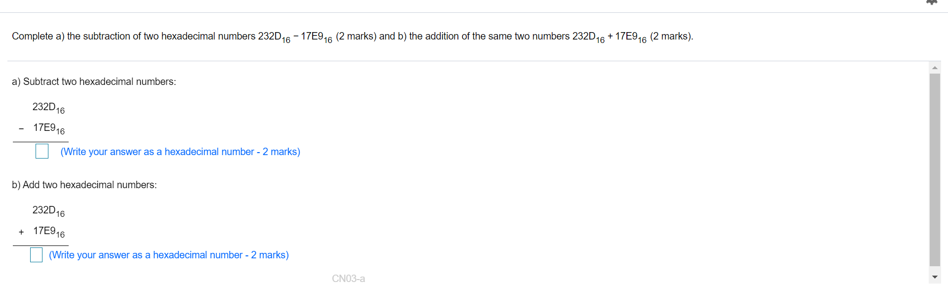 Solved Complete a) the subtraction of two hexadecimal | Chegg.com