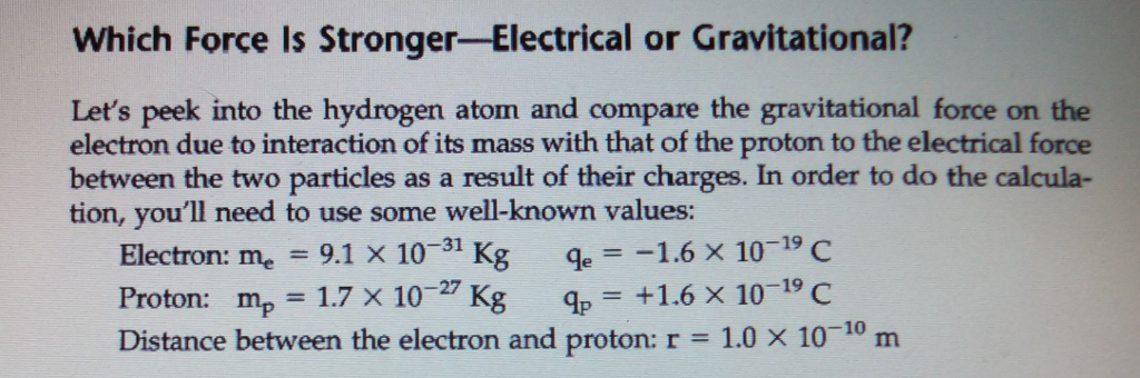 Solved Which Force Is Stronger-Electrical or Gravitational? | Chegg.com