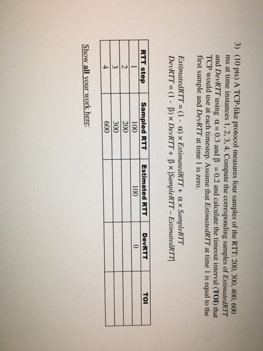 Solved 3) (10 pts) A TCP-like protocol measures four samples | Chegg.com