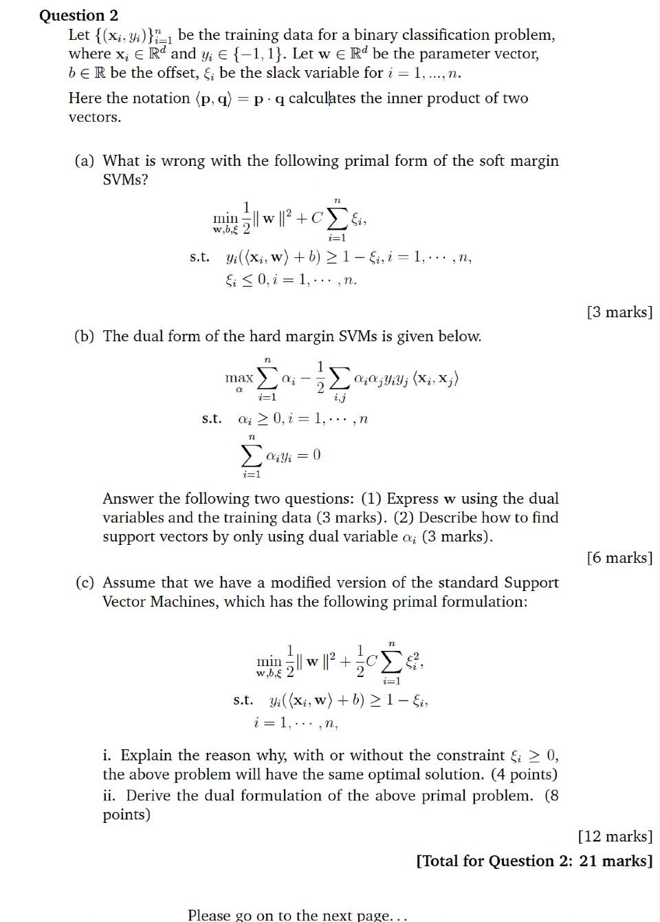Question 2 Let {(xi,yi)}i=1n be the training data for | Chegg.com