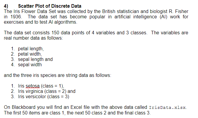 4) Scatter Plot of Discrete Data The Iris Flower Data | Chegg.com